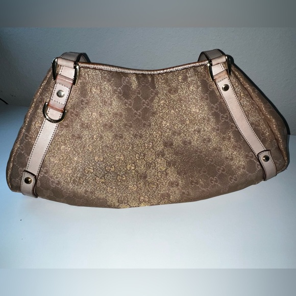 Gucci | Bags | Monogram Gucci Abbey Metallic Pink And Gold | Poshmark